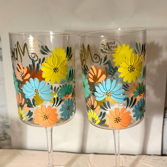 intesa | Dining | Floral Handpainted Wine Glasses Set2 Mimi 9 Tall ...